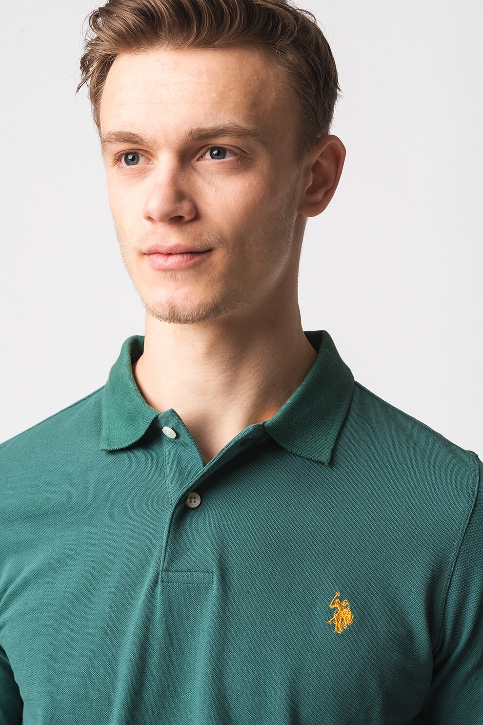 U.S. Polo Assn., Блуза с яка и цепка с копчета, Персийски зелен, L ...