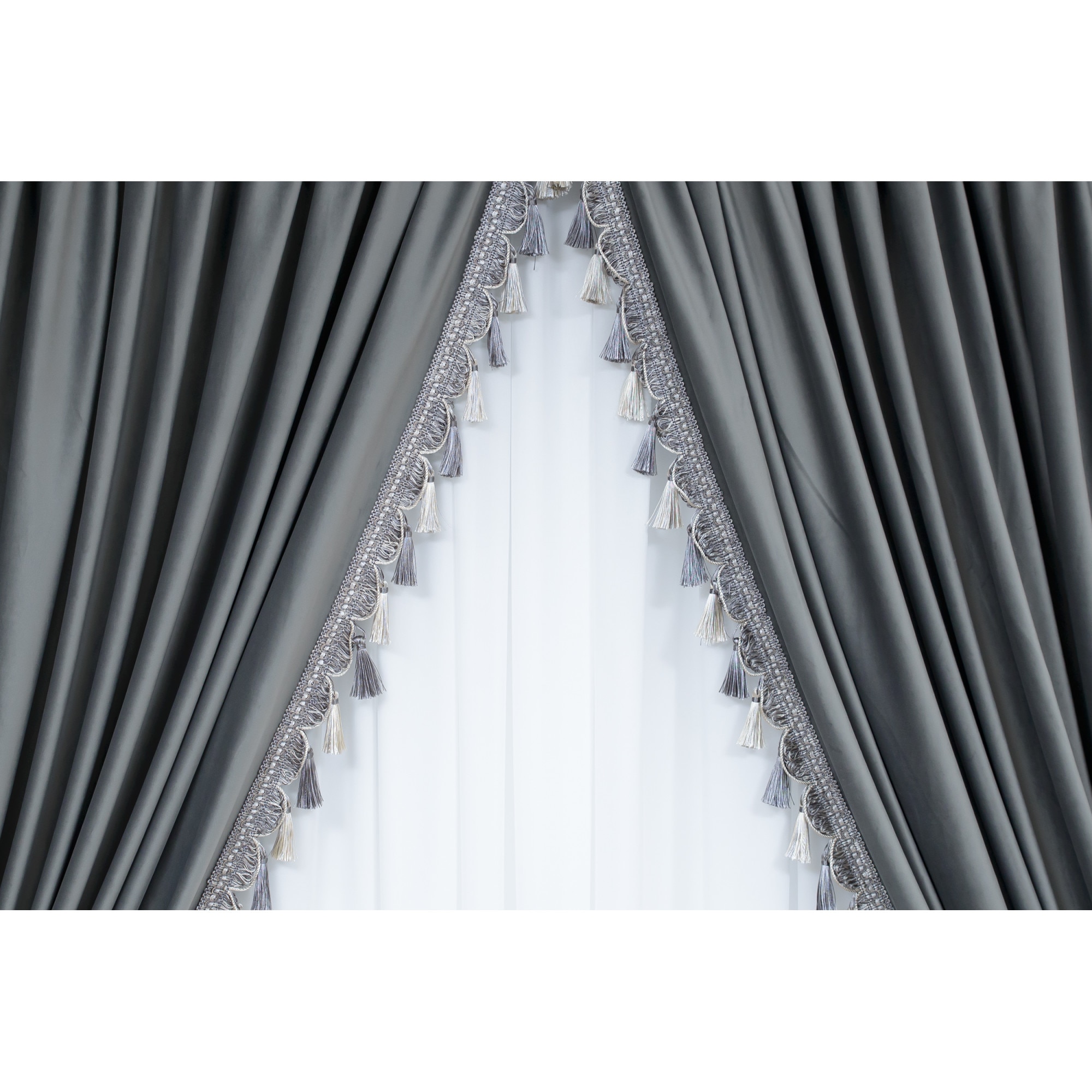 Set de 2 draperii din catifea, cu rejansa, gri, semiopace, accesorizate ...