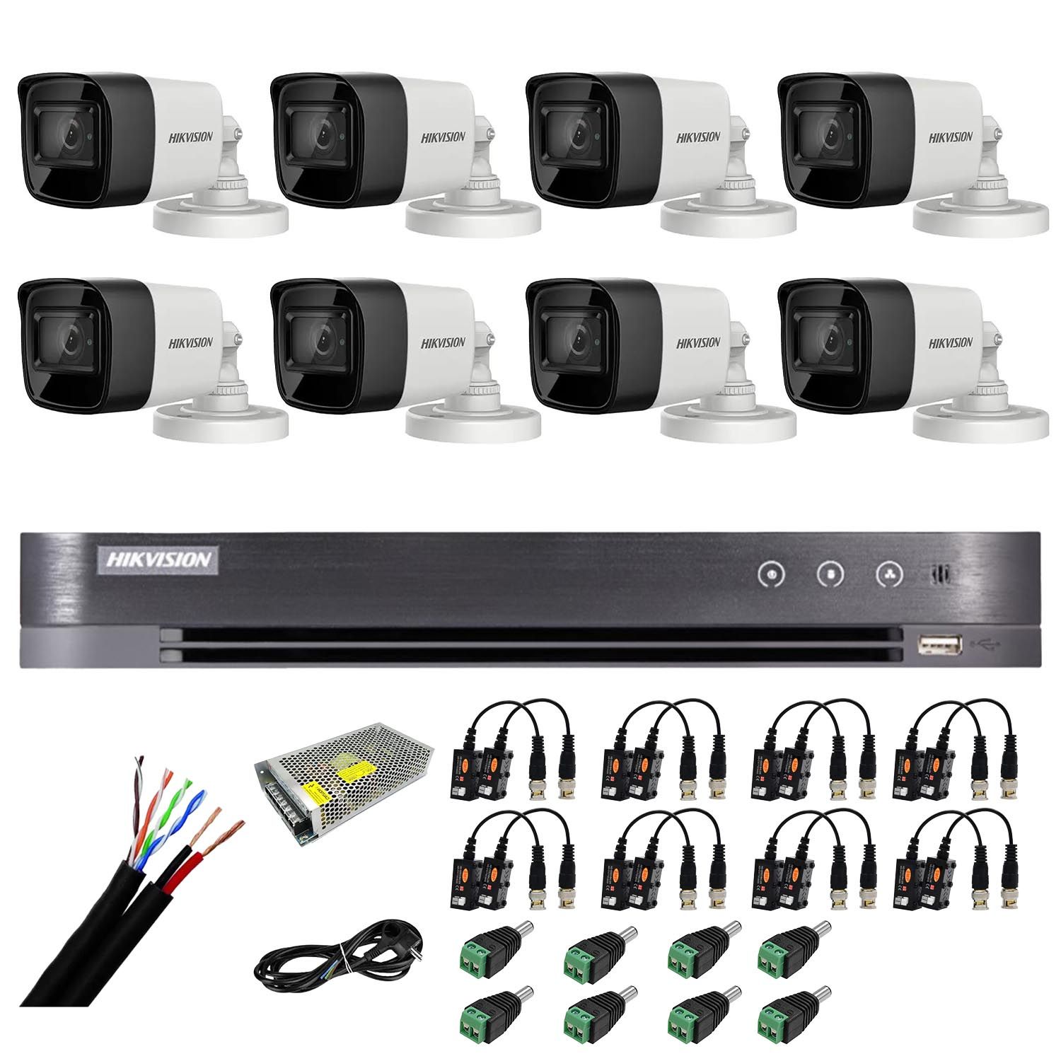 Система за външно наблюдение Hikvision 8 камери 8MP, 4 в 1, IR 30m, DVR ...