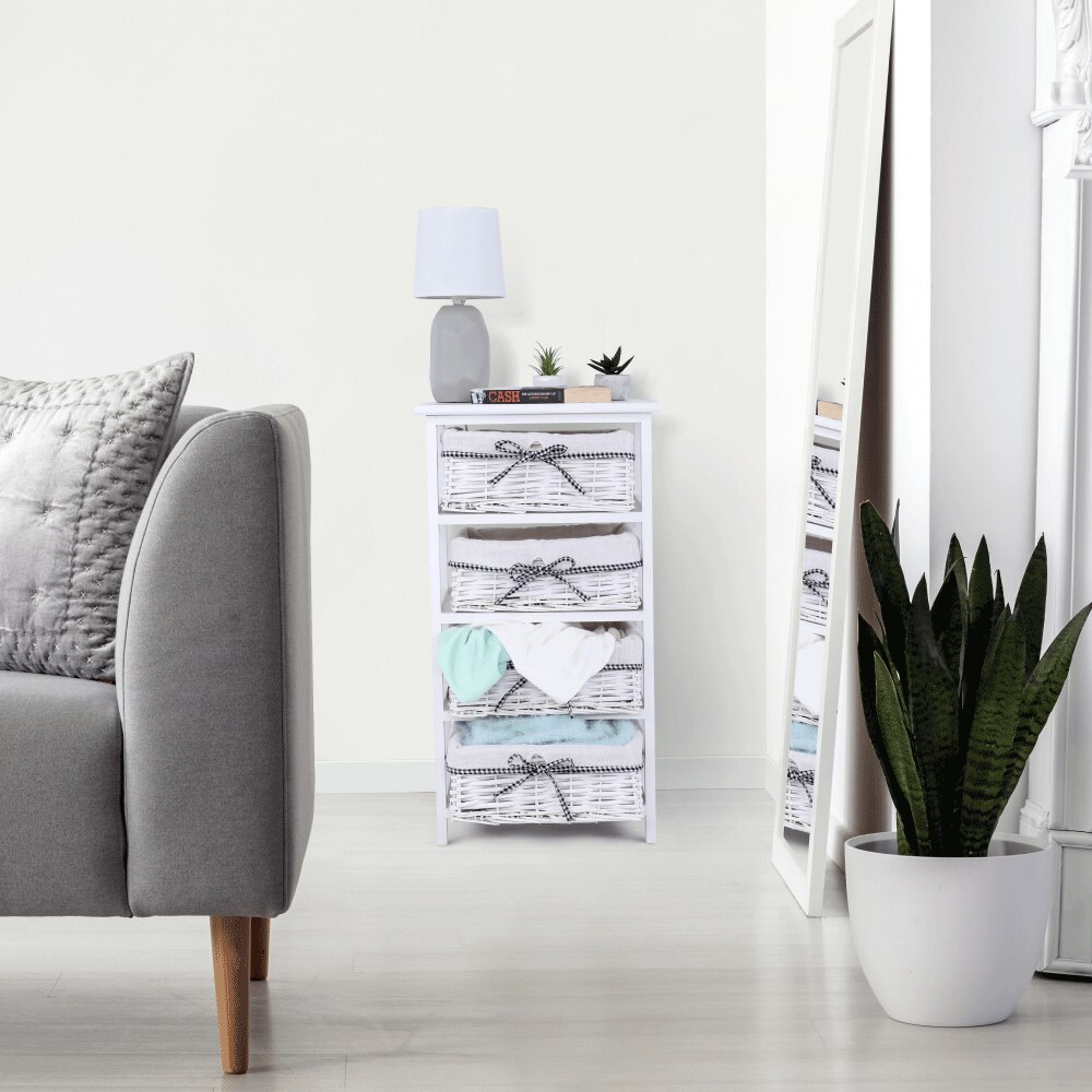 Comoda din lemn alb antichizat 4 cosuri rachita Ruby 40x29x73 cm - eMAG.ro