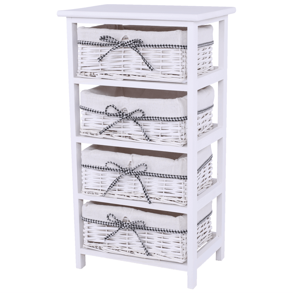 Comoda din lemn alb antichizat 4 cosuri rachita Ruby 40x29x73 cm - eMAG.ro