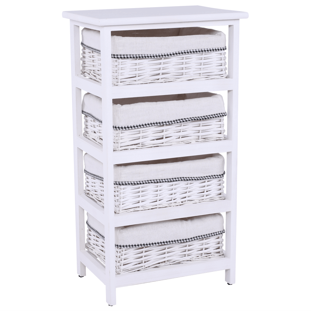 Comoda din lemn alb antichizat 4 cosuri rachita Ruby 40x29x73 cm - eMAG.ro