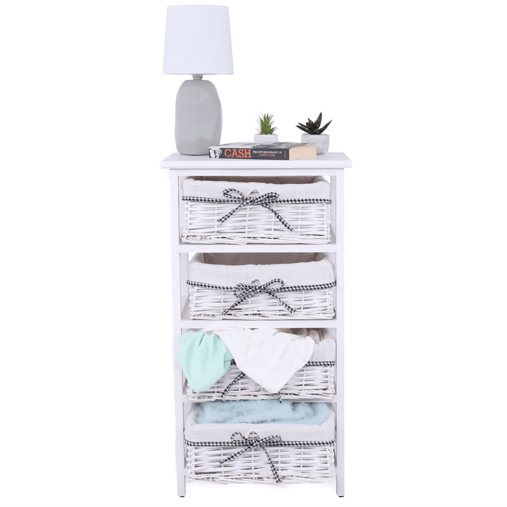 Comoda din lemn alb antichizat 4 cosuri rachita Ruby 40x29x73 cm - eMAG.ro