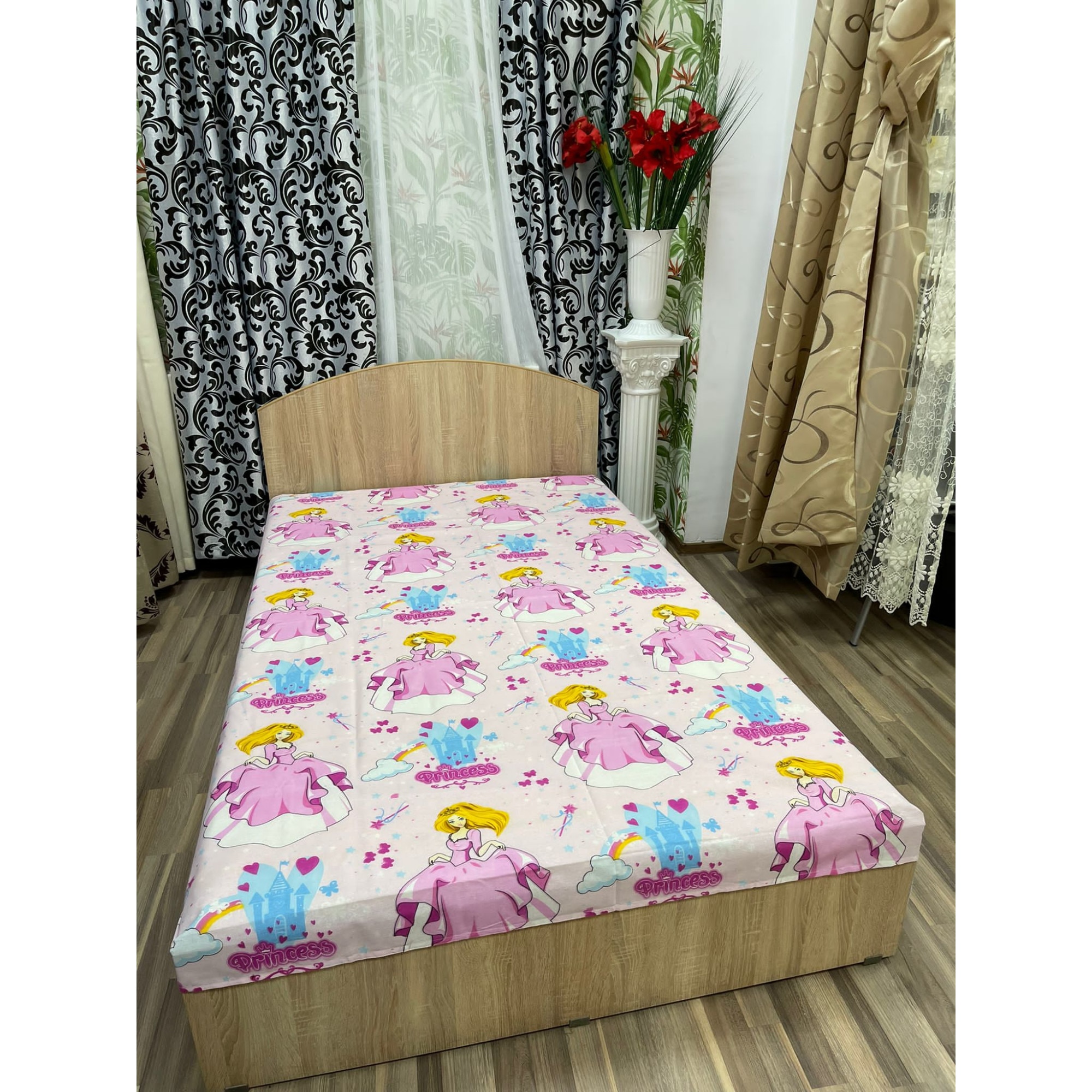 Cearceaf roz 210x215cm pentru pat mediu, pentru saltea intre 140-160cm ...