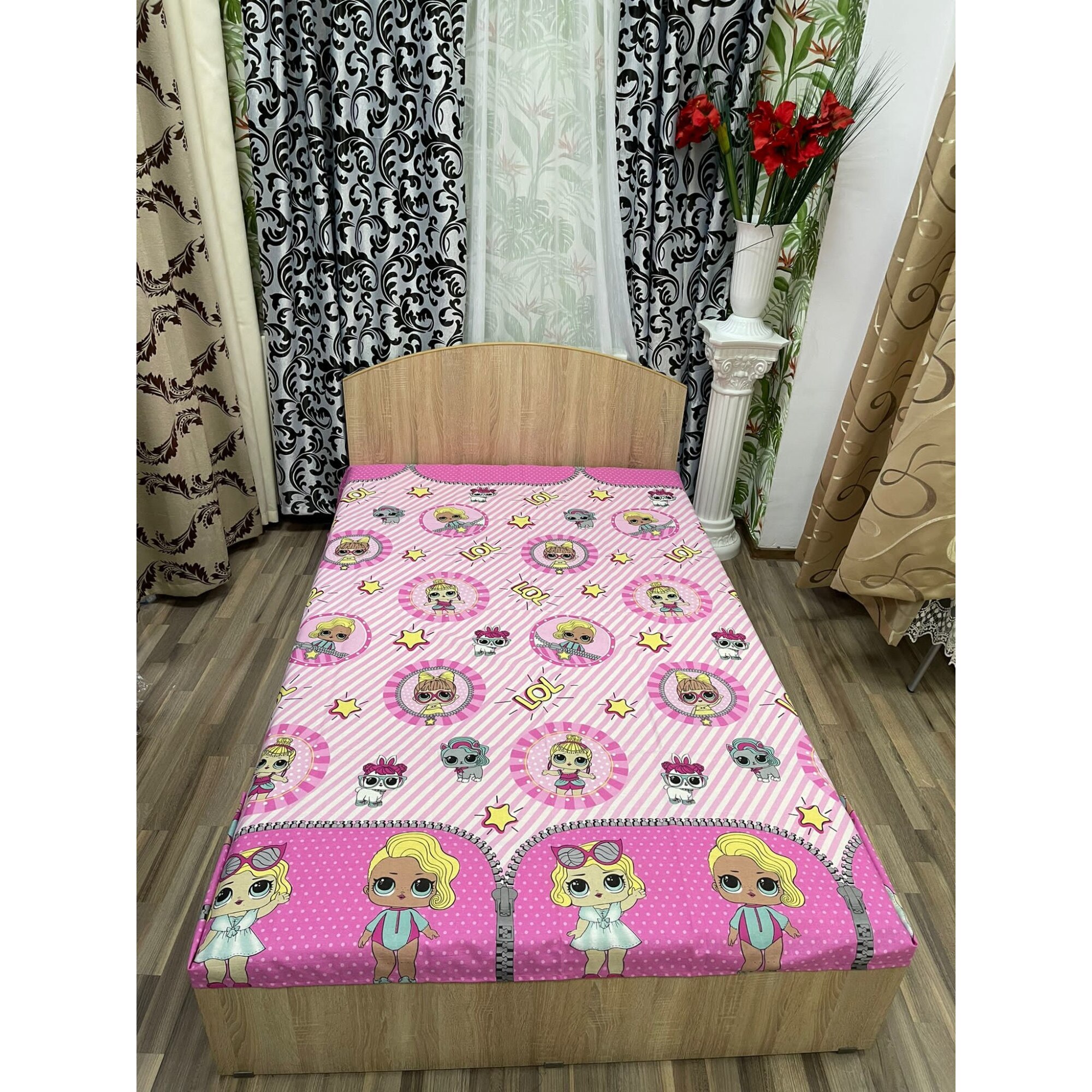 Cearceaf roz 250x215cm pentru pat dublu, pentru saltea mai mare de ...