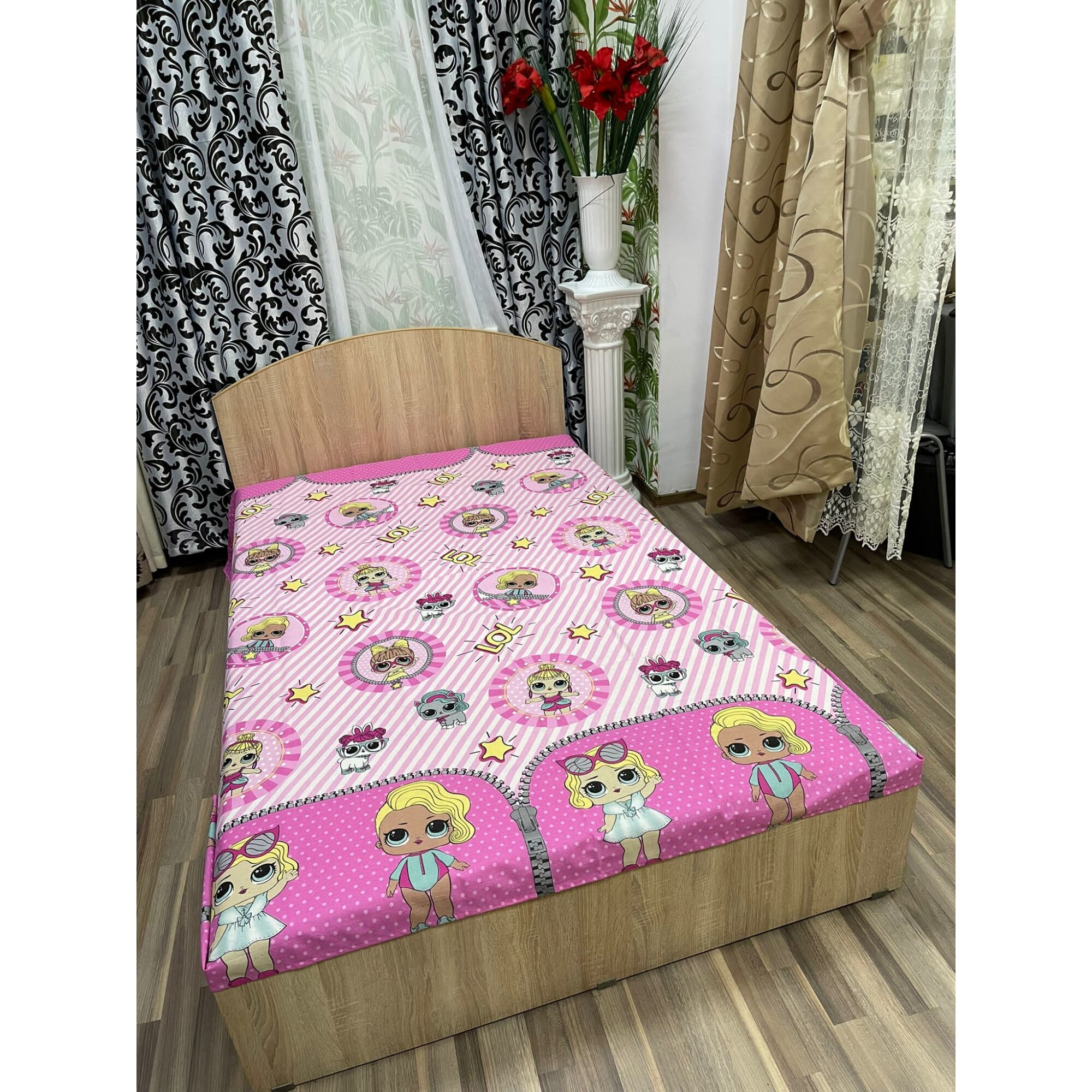 Cearceaf roz 250x215cm pentru pat dublu, pentru saltea mai mare de ...