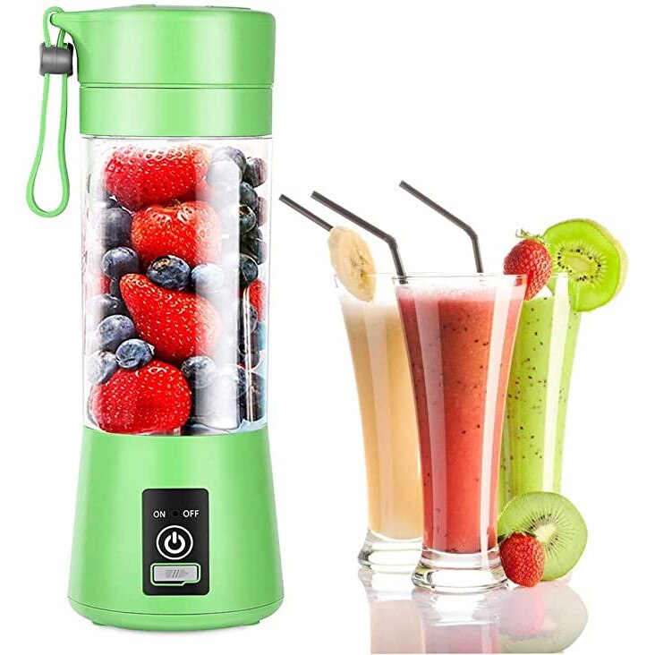 Mini blender portabil, Multifunctional, 6 lame, 380 ml, Verde - eMAG.ro