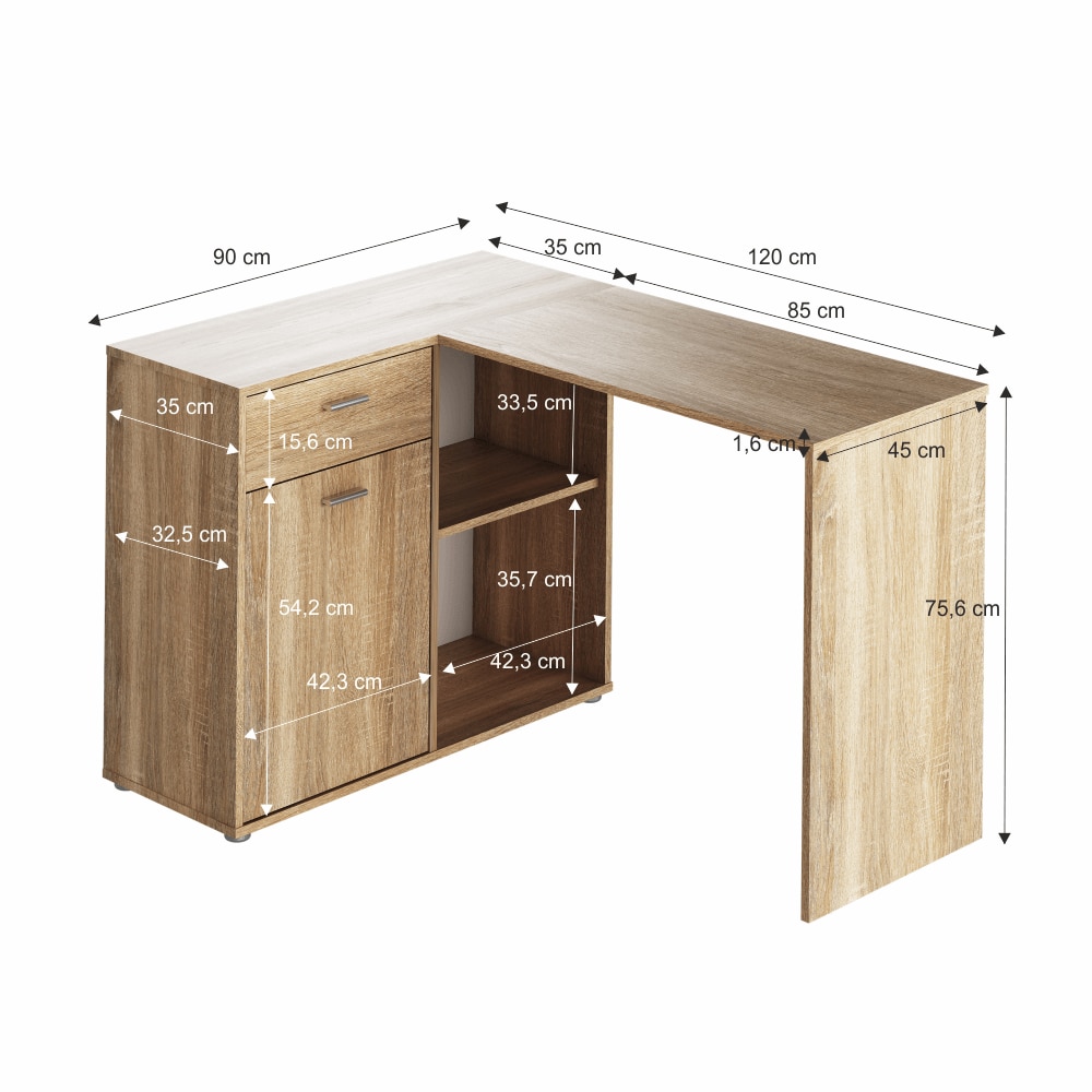 Birou extensibil cu spatiu depozitare din pal maro stejar sonoma ...