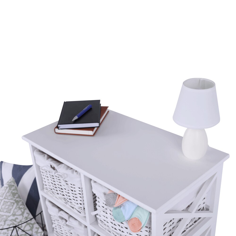 Comoda, din lemn cu 6 cosuri rachita si textil alb, Rafaello, 64x37x76 ...