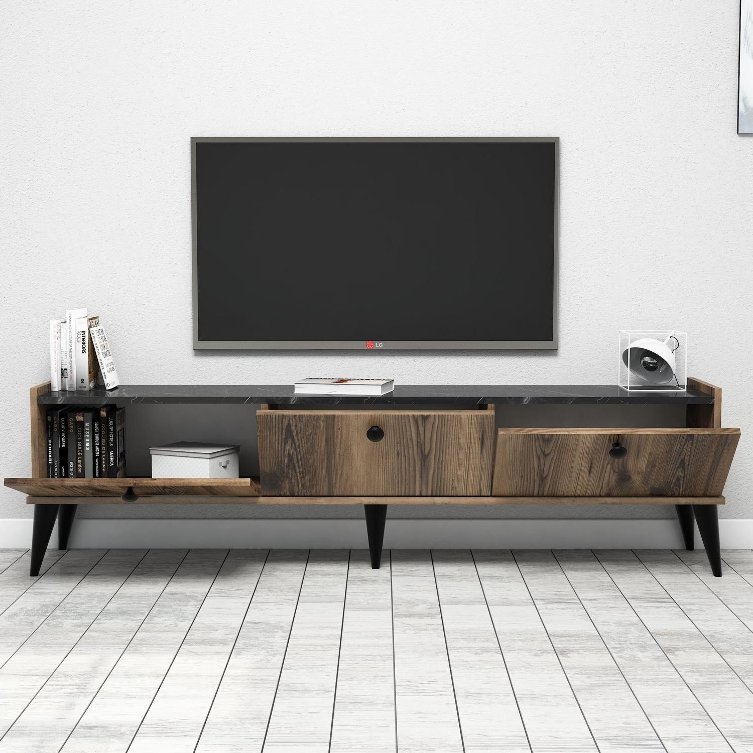 Comoda TV Kalune Design Lidia, PAL, 180x35x49cm, Nuc Marmura - eMAG.ro