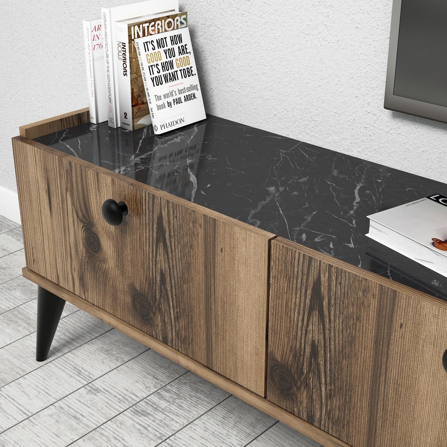 Comoda TV Kalune Design Lidia, PAL, 180x35x49cm, Nuc Marmura - eMAG.ro