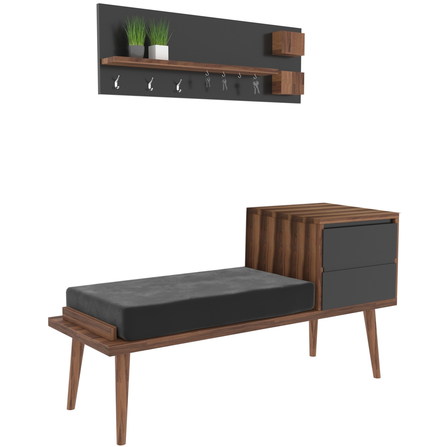 Set mobilier hol Kalune Design Orin, 120x45x74.5, nuc-antracit - eMAG.ro