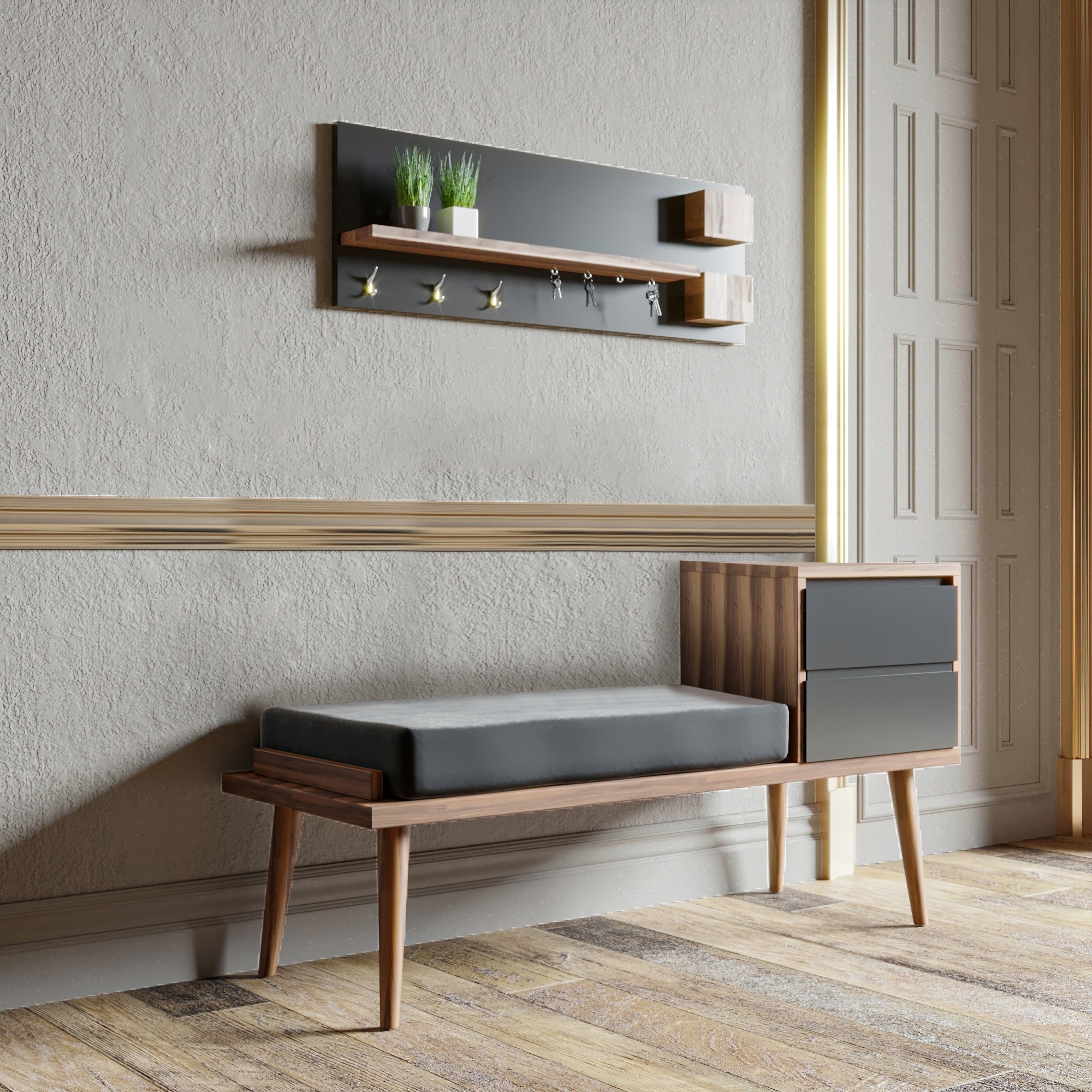 Set mobilier hol Kalune Design Orin, 120x45x74.5, nuc-antracit - eMAG.ro