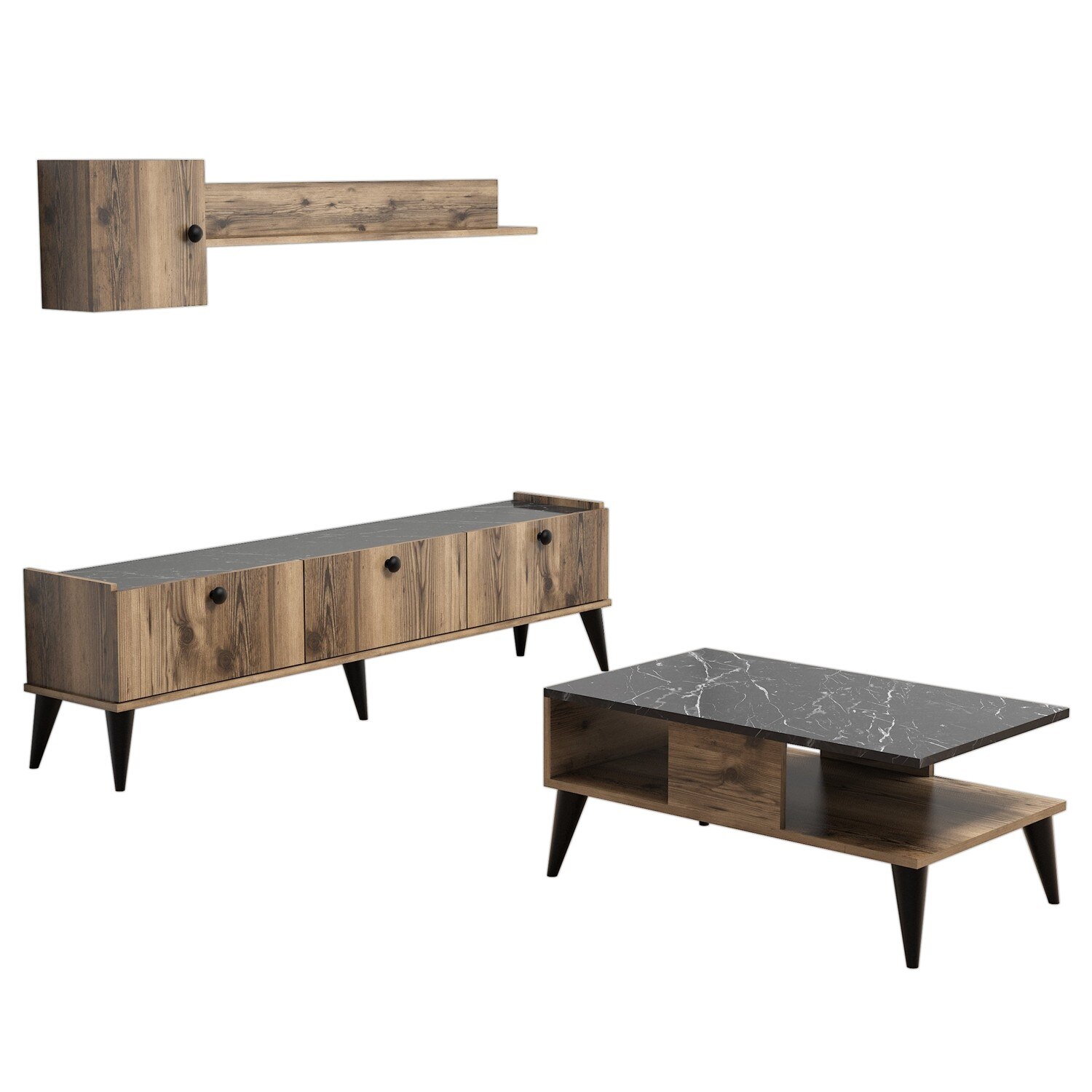 Set mobila living Kalune Design Lidia, PAL, 180x35x49cm, Nuc Marmura ...