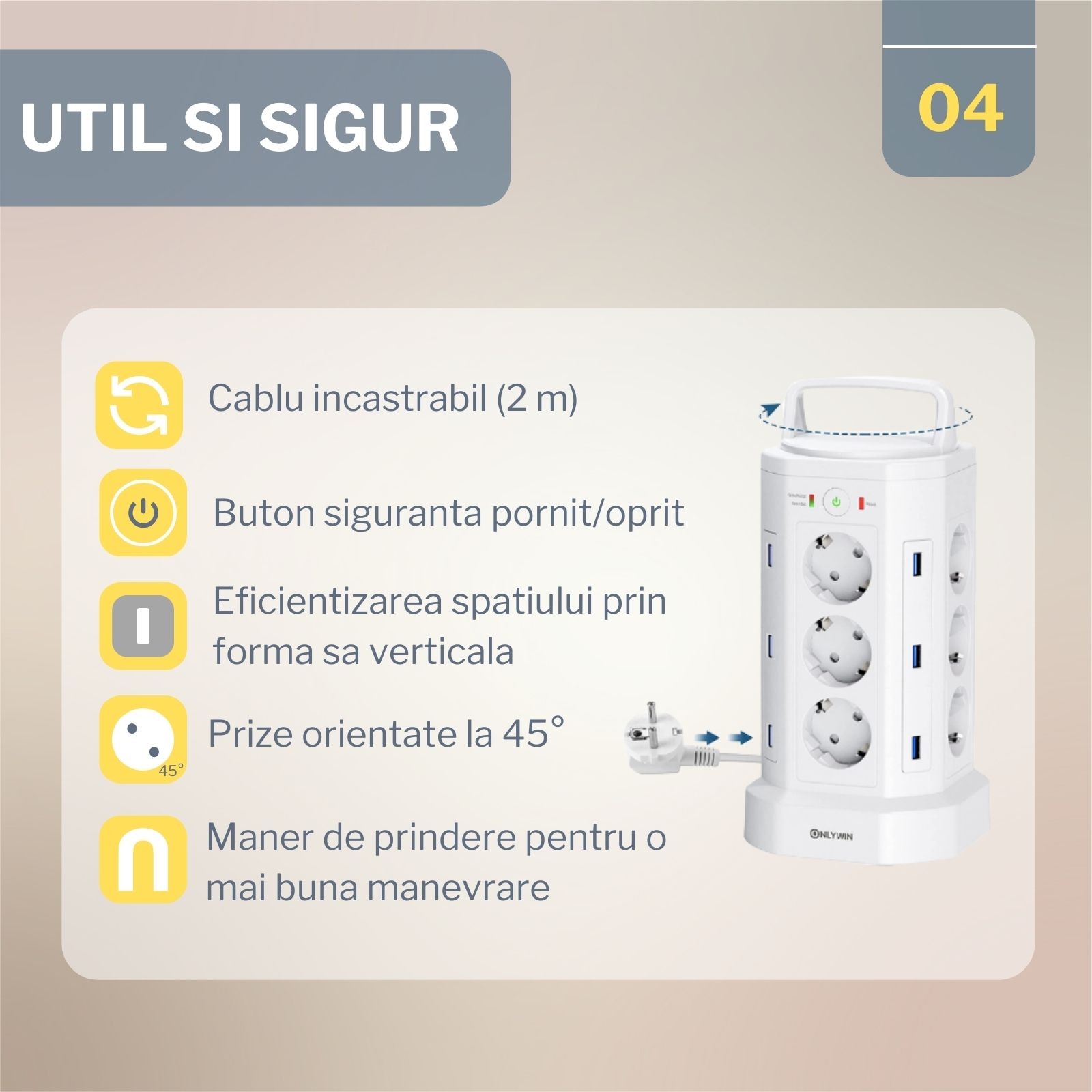Prelungitor inteligent multifunctional vertical pentru birou, 12 prize ...