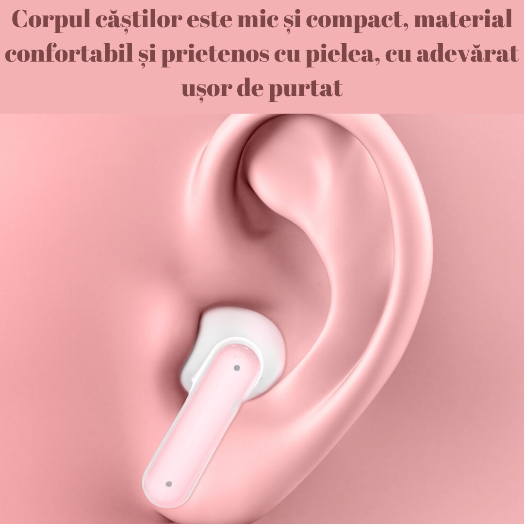 Casti Wireless Bluetooth (fara fir) model pisicuta, semi-in-ear, cu ...