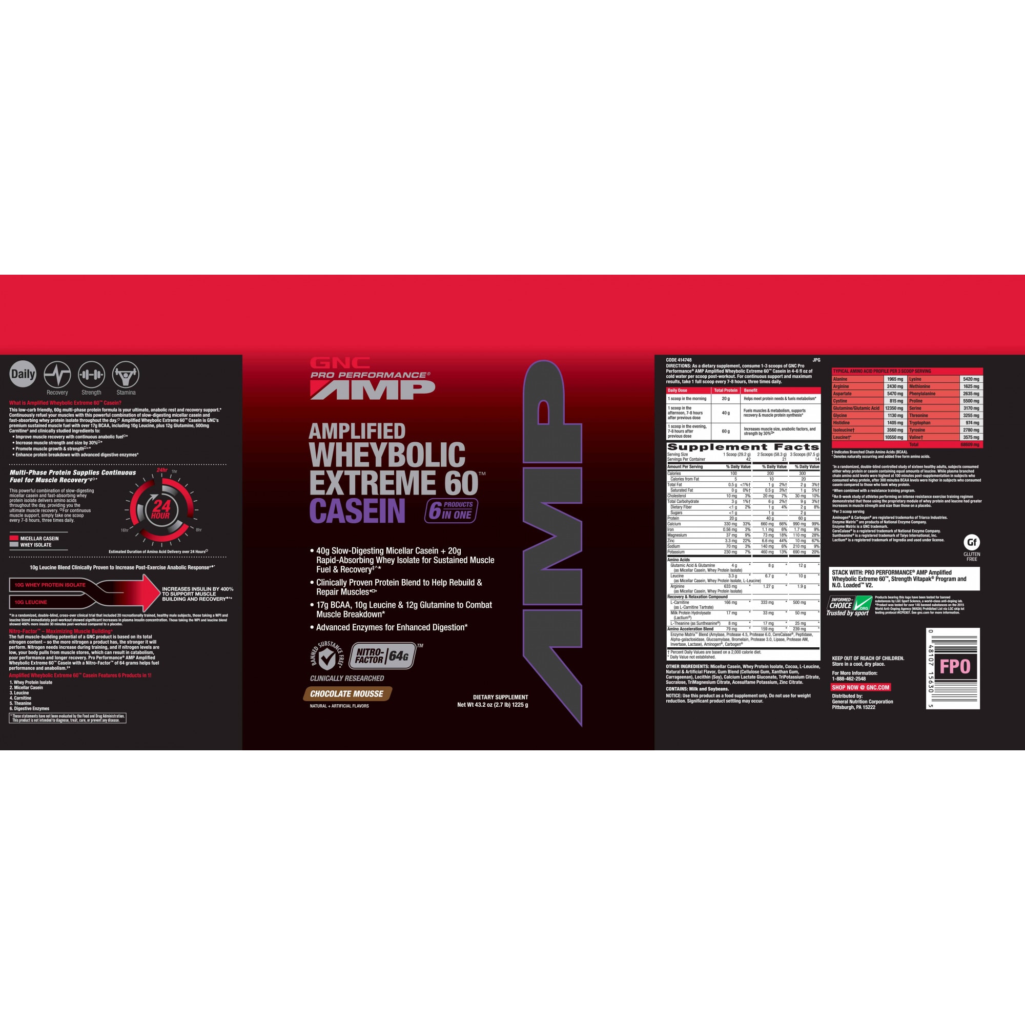 GNC Pro Performance AMP Amplified Wheybolic Extreme 60 Cazeina ...