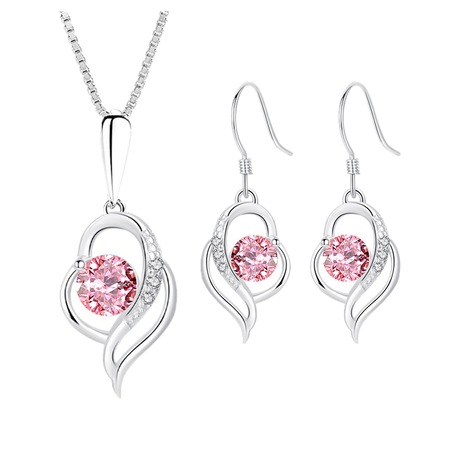 Комплект бижута, Включва Колие с висулка и обеци, Инкрустиран циркон, Сребро S925, Розово - eMAG.bg