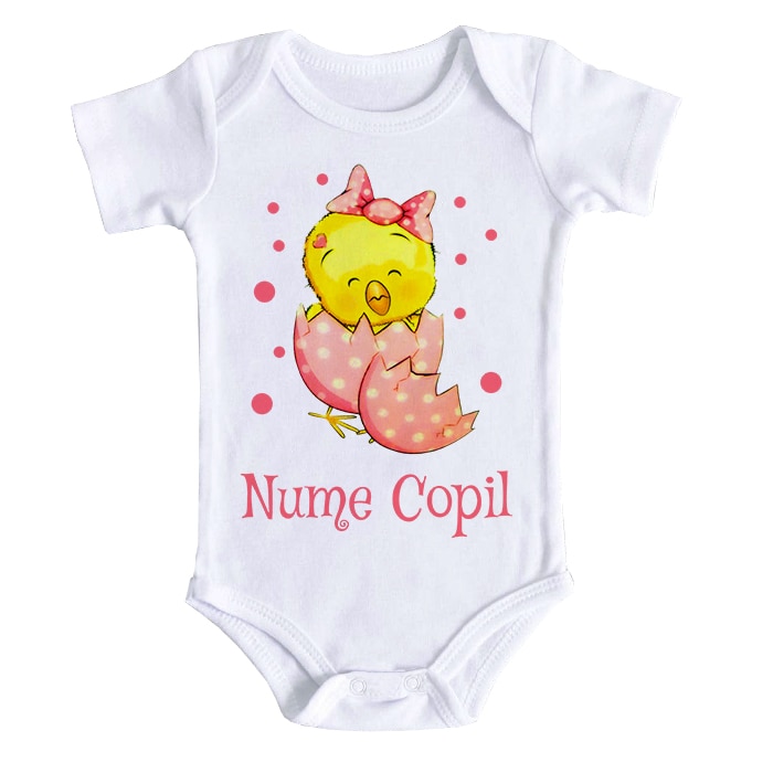 Body bebe personalizat cu pui si nume bebelusi, alb, 100% bumbac, 6-12 ...
