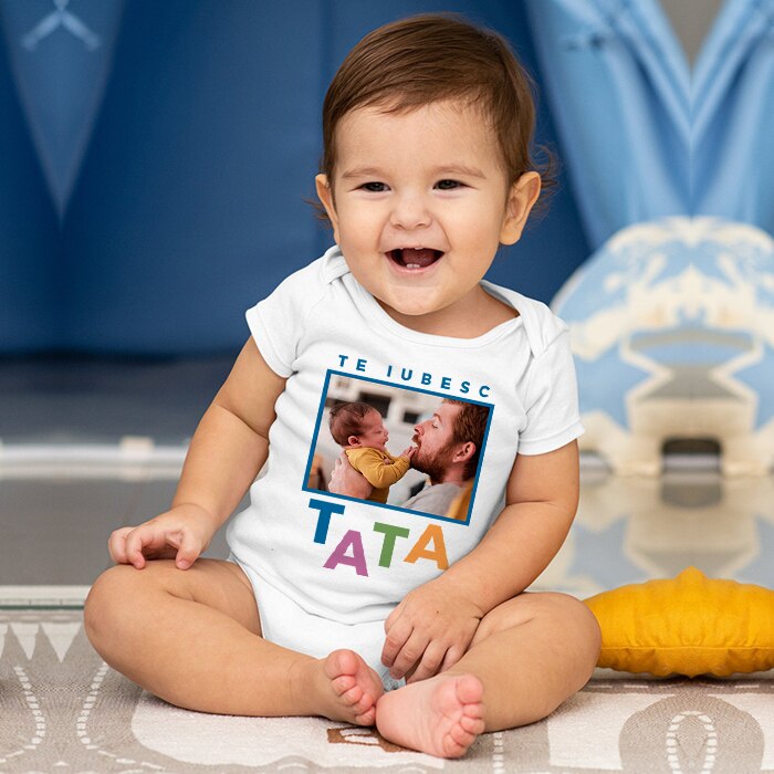 Body bebe personalizat cu poza si mesaj "Te iubesc tata!", alb, 100% ...