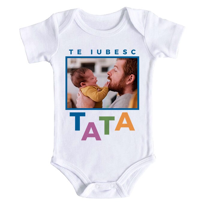 Body bebe personalizat cu poza si mesaj "Te iubesc tata!", alb, 100% ...
