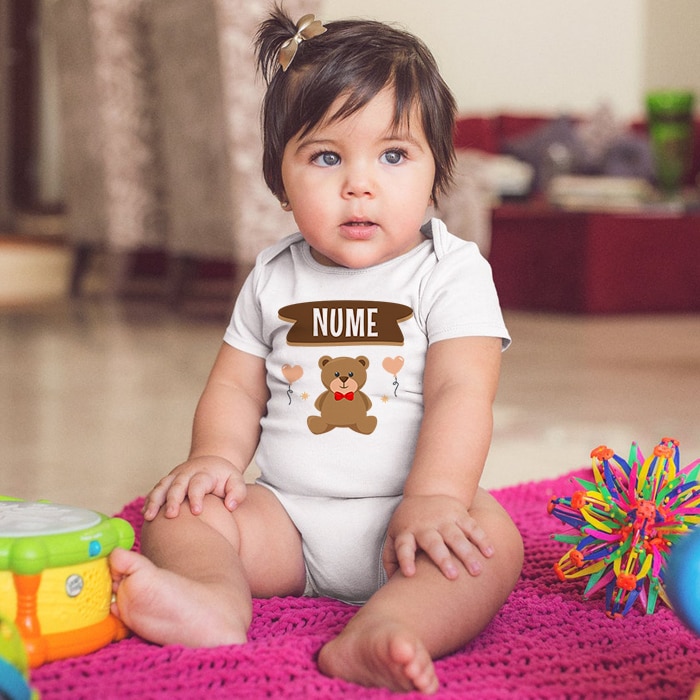Body bebe personalizat cu nume si un ursulet, alb, 100% bumbac,12-18 ...