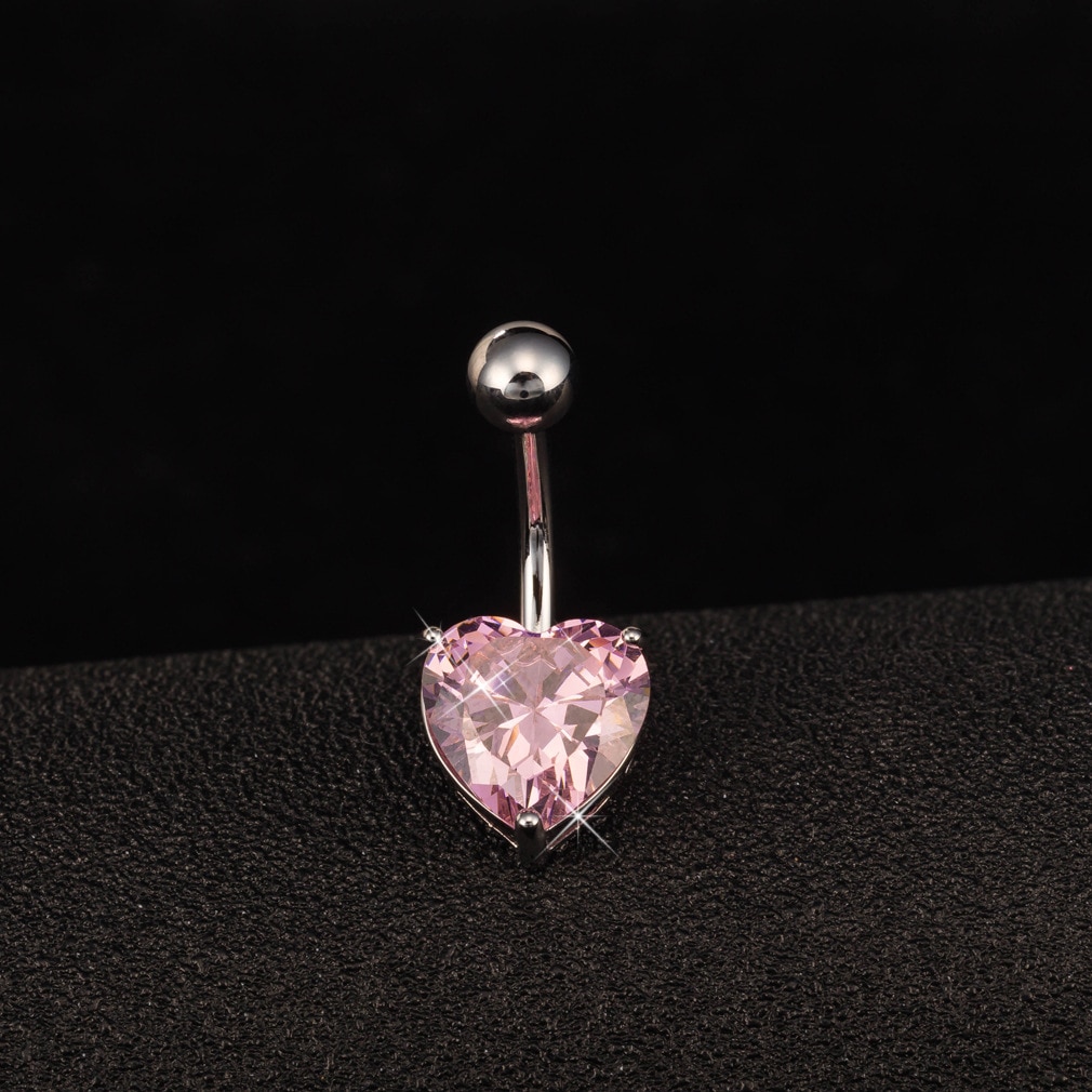 Piercing buric, Otel inoxidabil, Piatra zirconiu, 32x10mm, Roz - eMAG.ro
