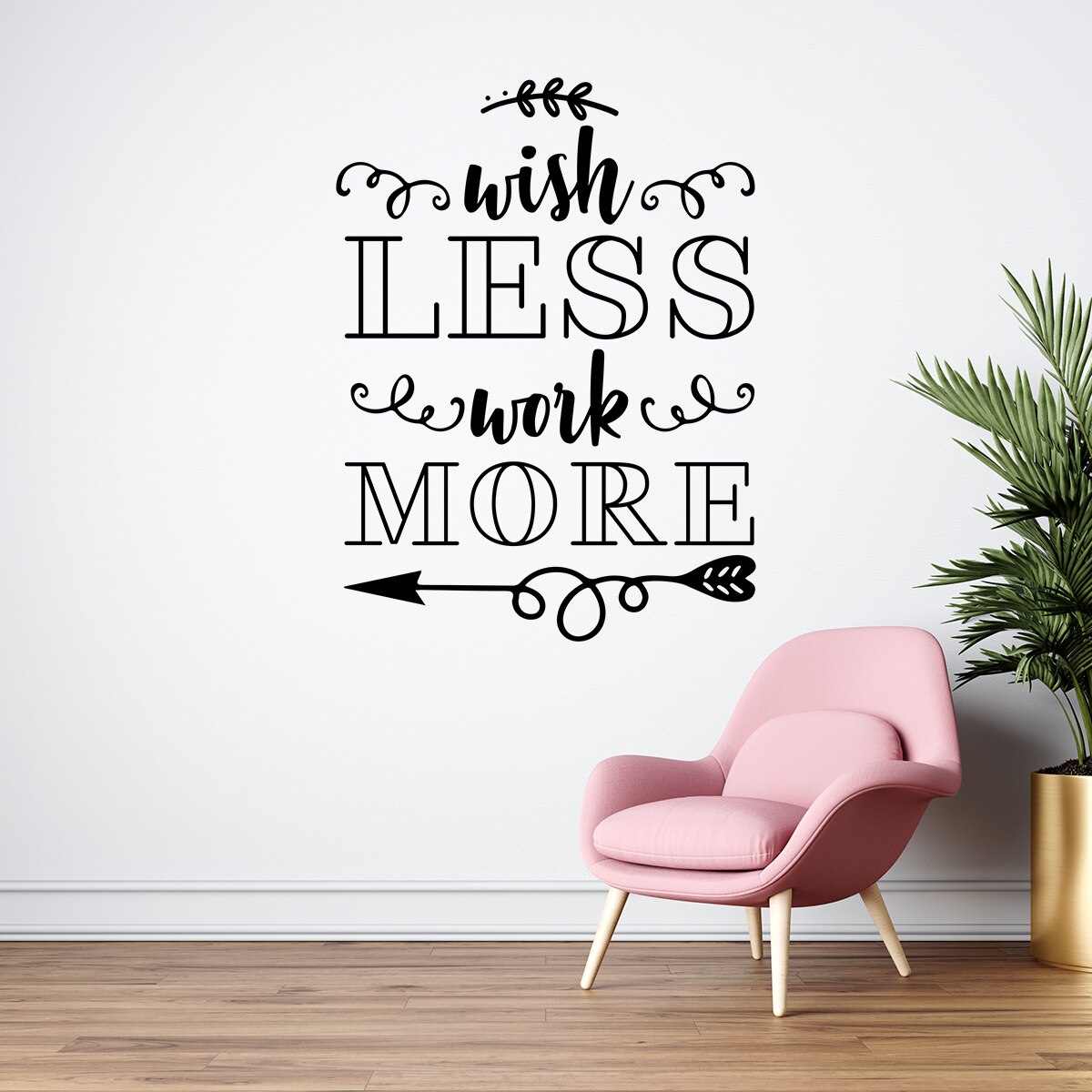 Sticker decorativ pentru perete living, Wish less work more, 20x30cm ...