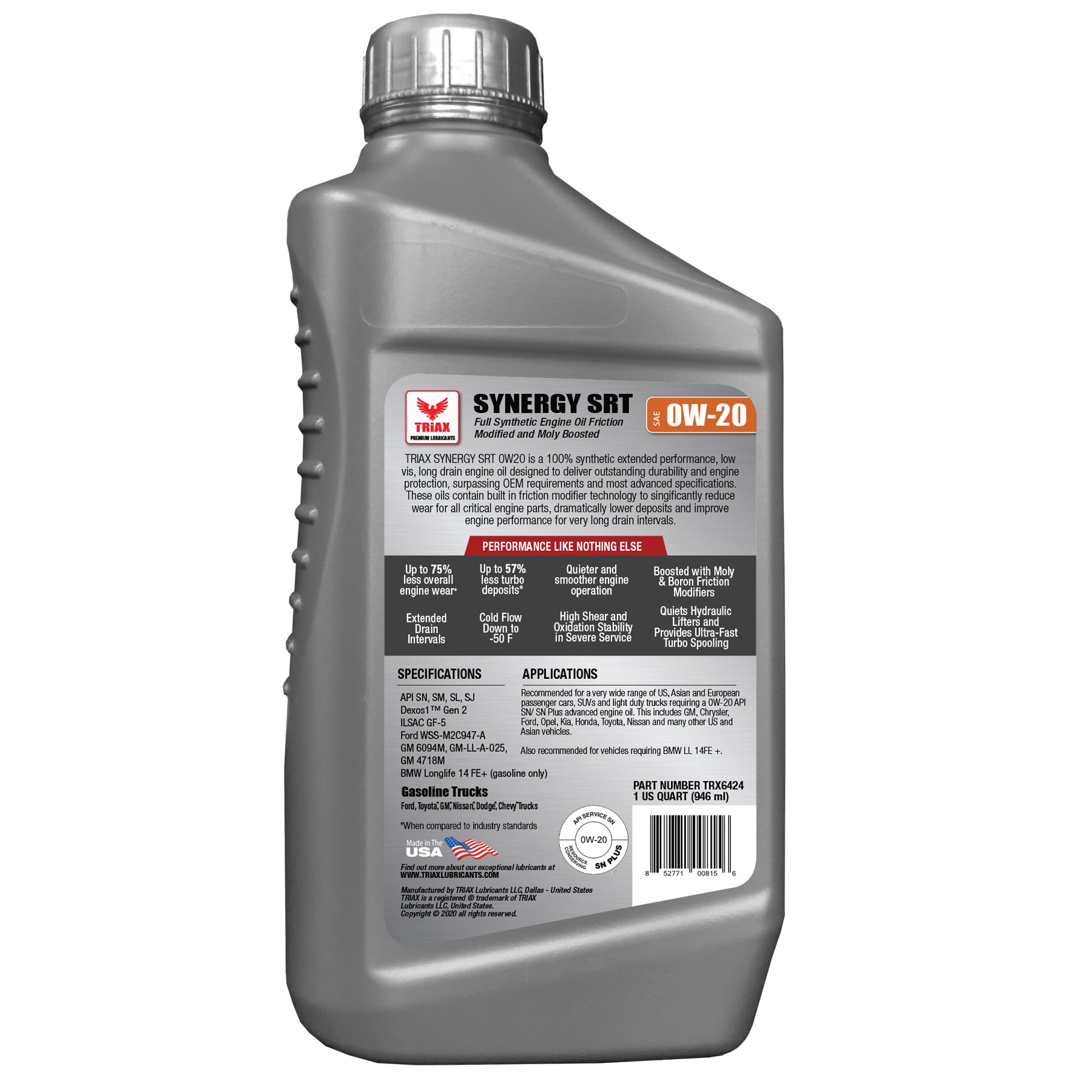 Напълно синтетично моторно масло TRIAX SYNERGY SRT 0W-20, БЕНЗИН, API ...