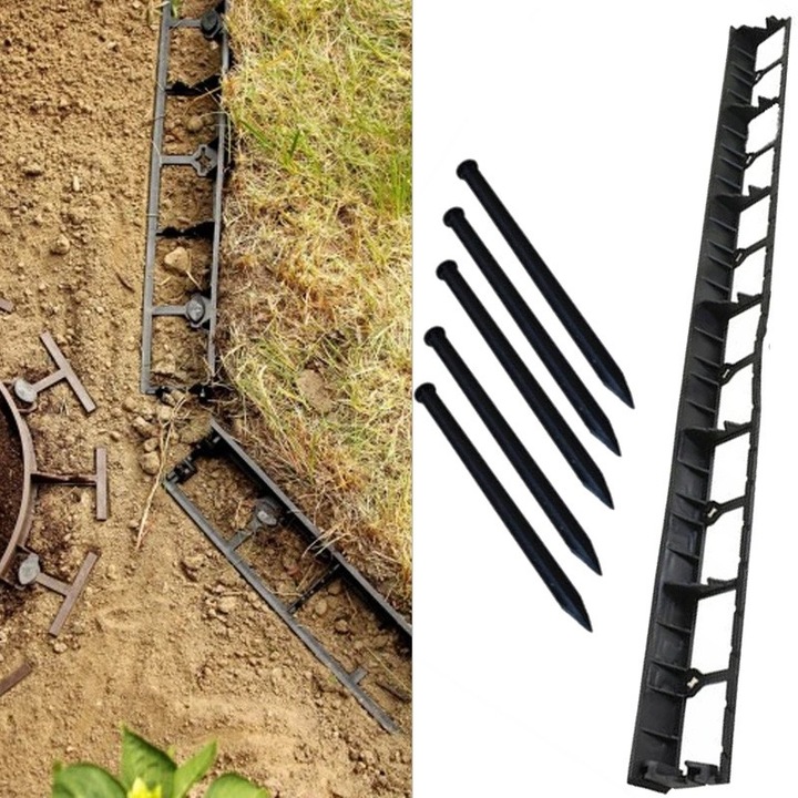 Separator gazon inaltime 4.5 cm, lungime 100 cm, 6 gauri prindere ...
