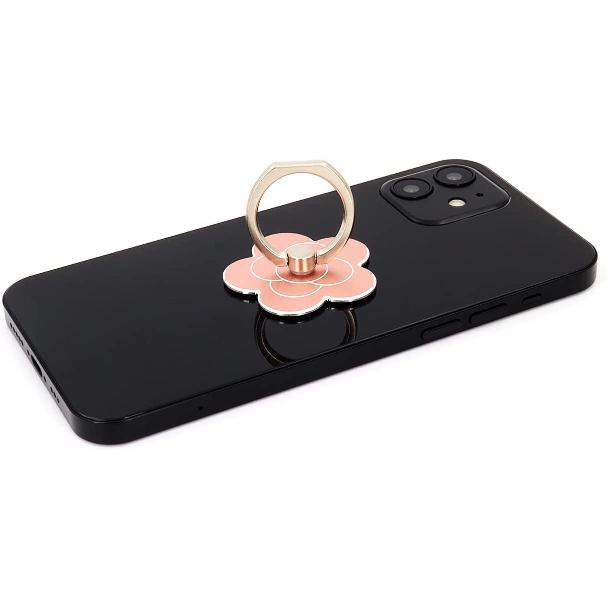 Suport tip inel pentru telefon, Model- Floare, Rotire 360 de grade, Roz ...