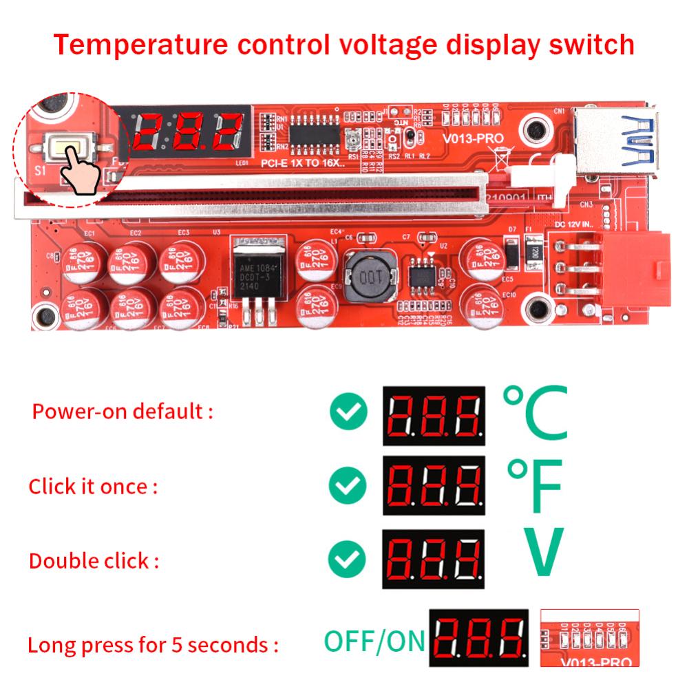 Placa Riser Card mining PCI-E V014 PRO PCI Express 1X to 16X, USB, 30 ...