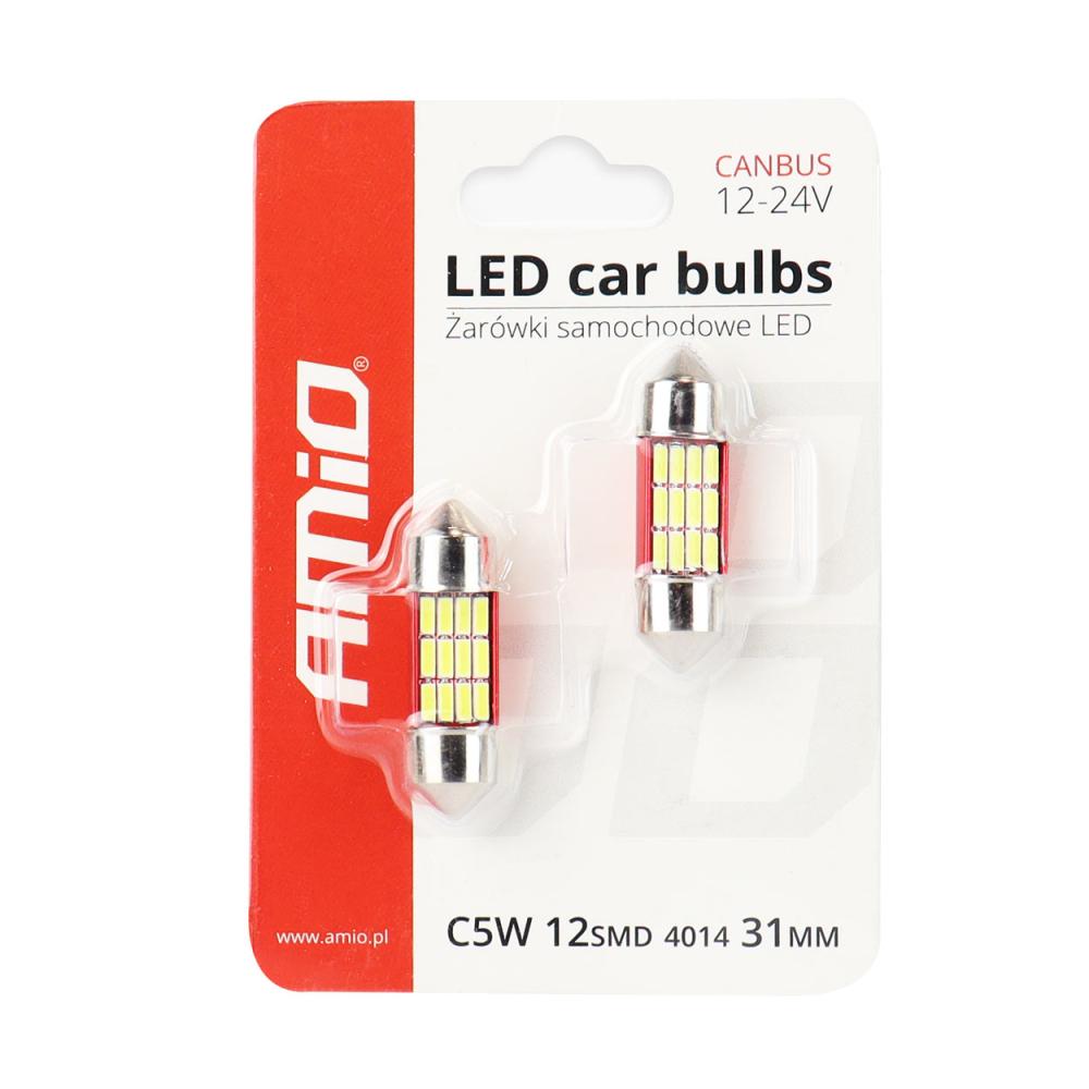 Комплект диодни крушки, Amio 01631, LED Canbus, 4014 12SMD Festoon C5W ...