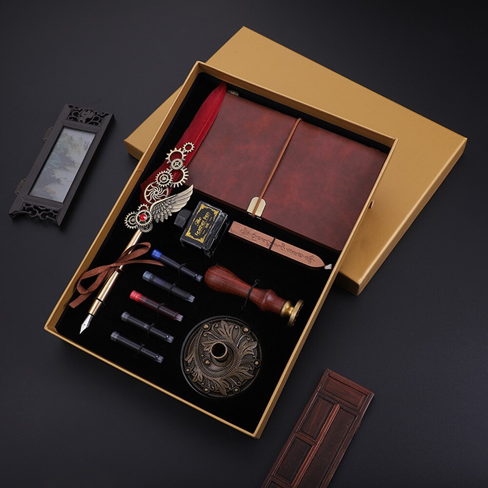 Set caligrafie cu pana de scris vintage, stilou cu penita, suport ...