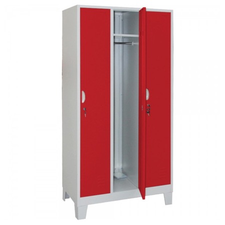 Vestiar metalic cu picioare si 3 usi rosii 900x500x1920 mm, neasamblat ...