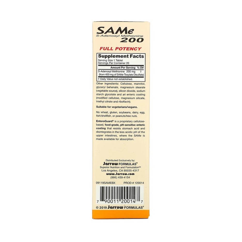 SAMe 200 (S-Adenozilmetionina), 200 mg, Jarrow Formulas, 20 tablete - eMAG.ro