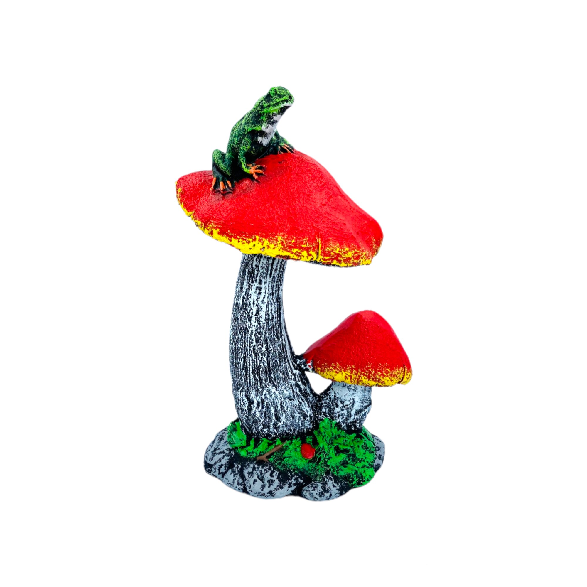 Figurina de gradina Broasca pe Ciuperca, pictata manual, 32x19x14 - eMAG.ro