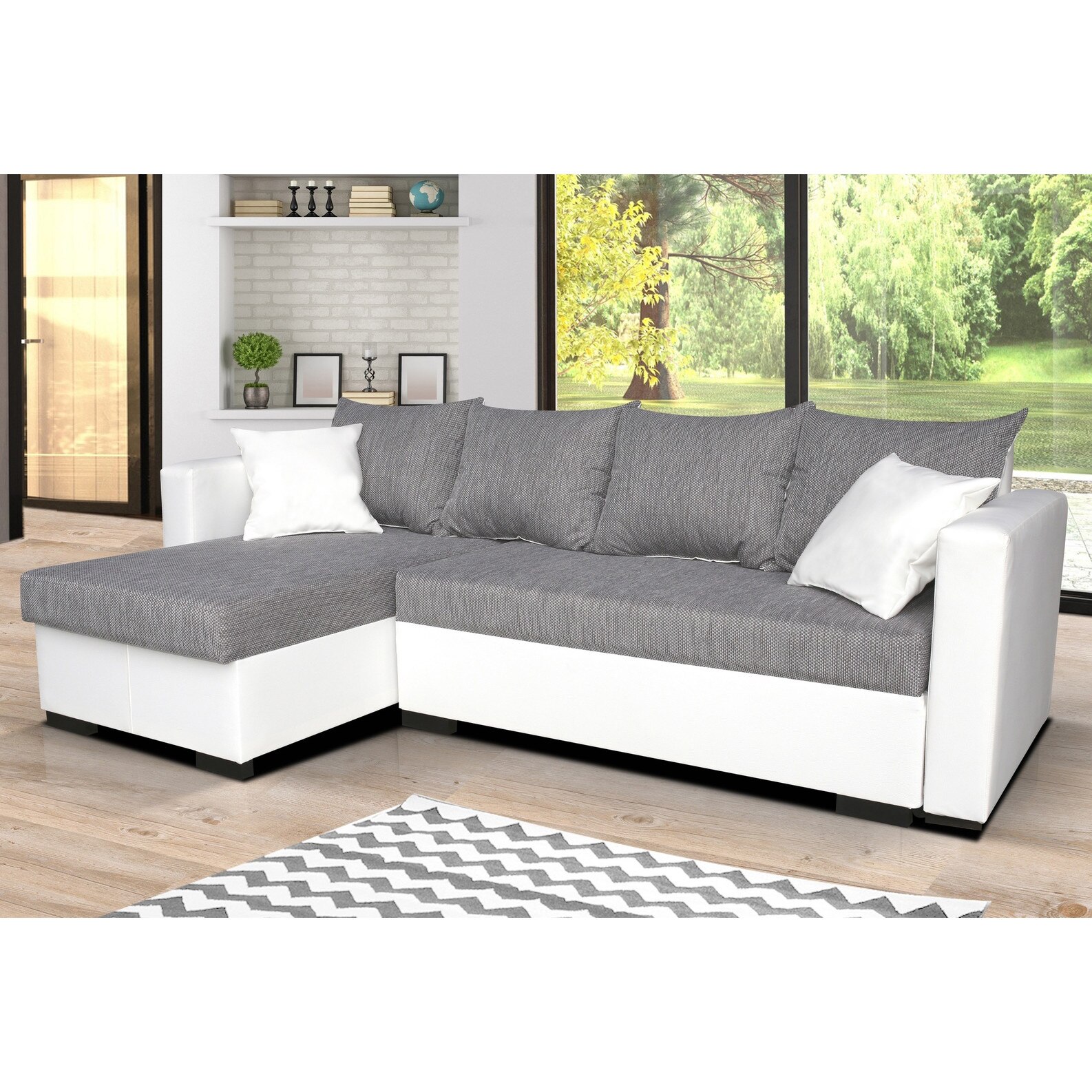 Canapea de colt Platan Karol 01, 230x72x140 cm, Alb/Gri - eMAG.ro