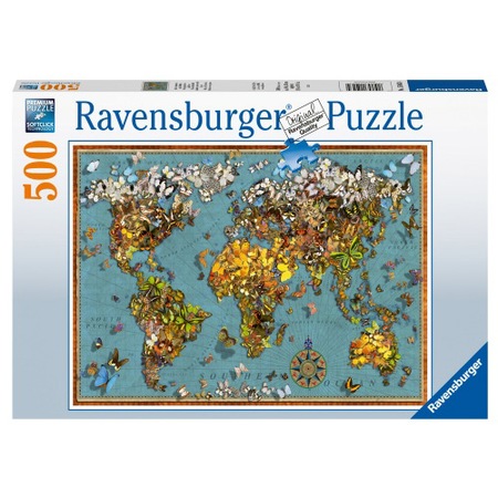 Puzzle Ravensburger - Harta lumii cu fluturi, 500 piese - eMAG.ro
