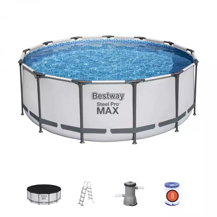 Bestway Steel Pro MAX medence, szűrőszivattyú, biztonsági létra és ponyva, 3.96m x 1.22m - eMAG.hu