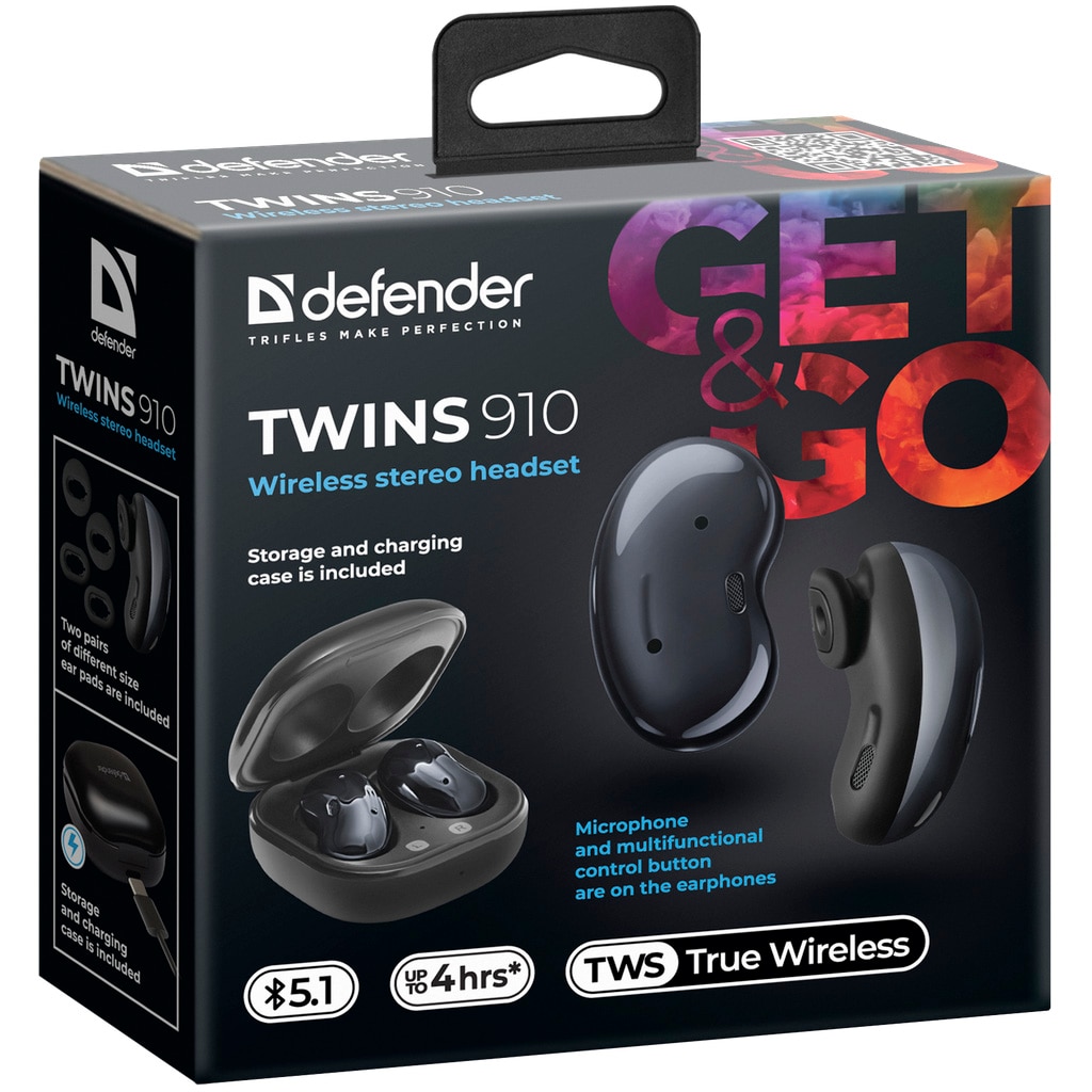 Слушалки bluetooth Defender Twins 910, TWS Black - eMAG.bg