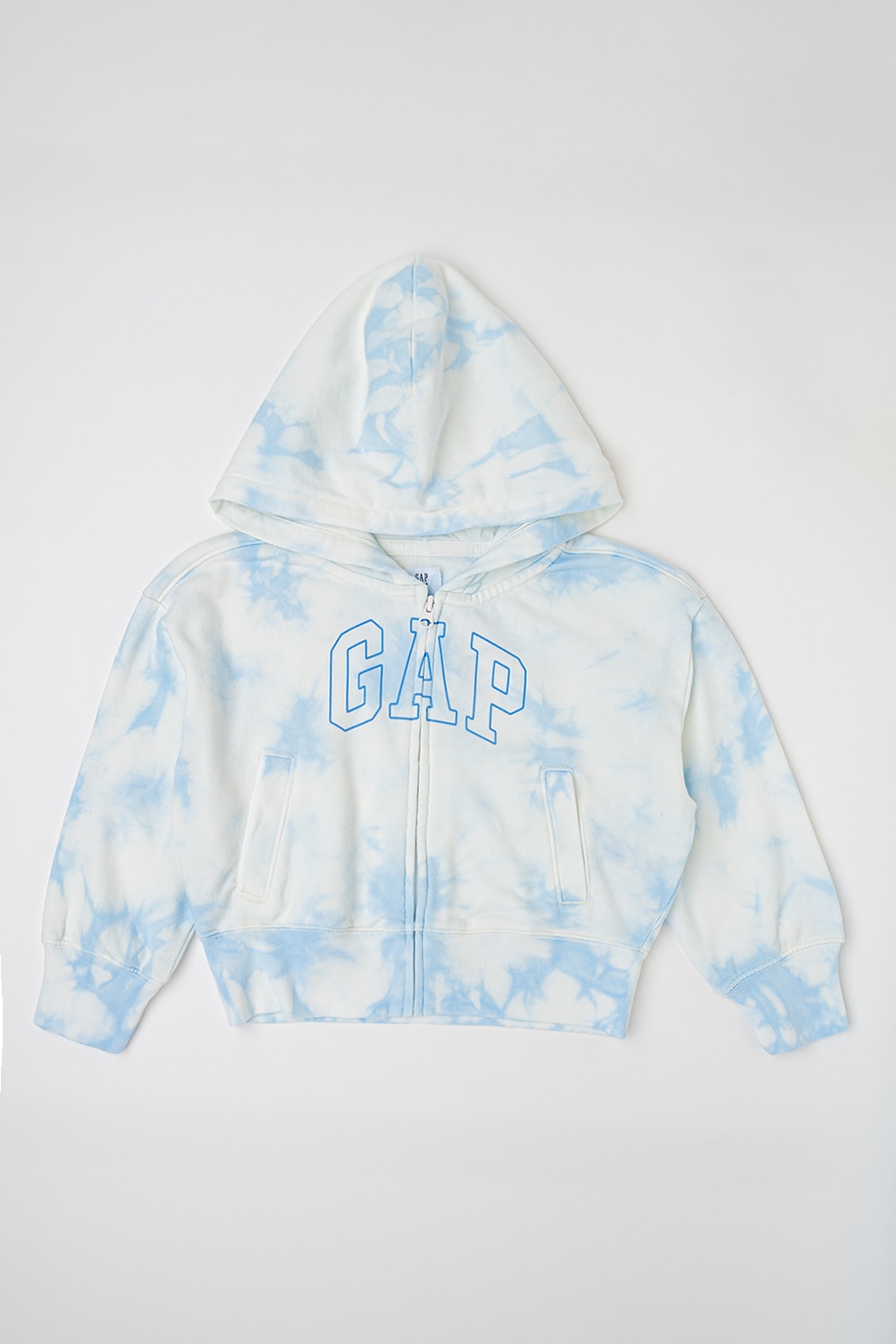GAP, Hanorac cu fermoar si imprimeu logo, Alb, Albastru azur, 120 CM ...