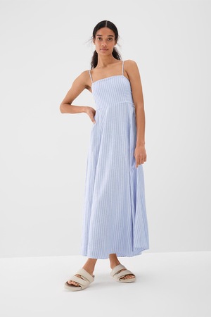 GAP, Рокля с лен и райе, Бял, Син, 16 - eMAG.bg