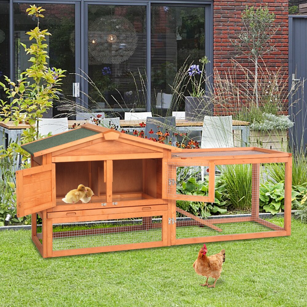 Cusca pentru iepuri, 2 niveluri, Lemn/Plastic, 156x32.5x68 cm, Maro ...