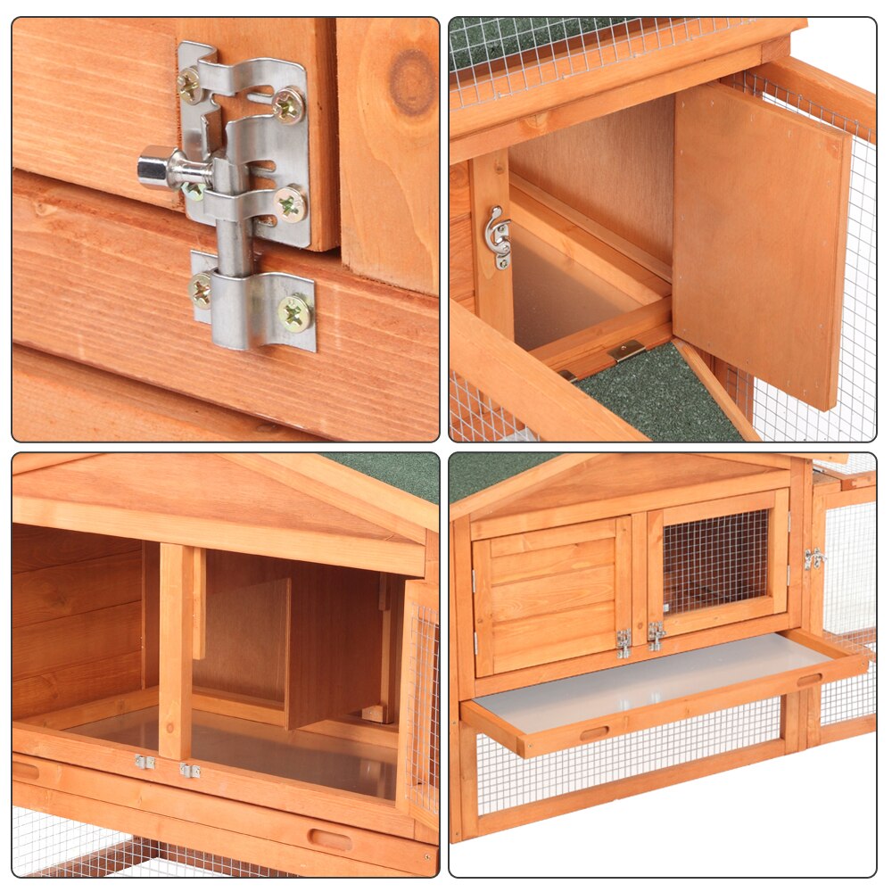 Cusca pentru iepuri, 2 niveluri, Lemn/Plastic, 156x32.5x68 cm, Maro ...