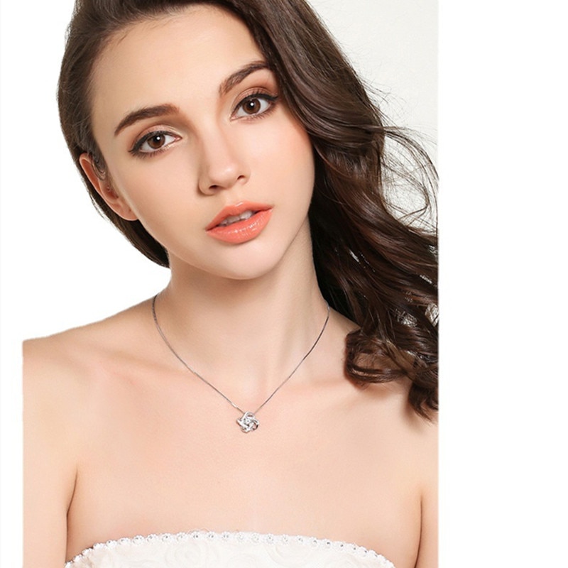 Set bijuterii dama, Argint/Metal/Diamant ecologic, Trandafir, Arginitiu ...