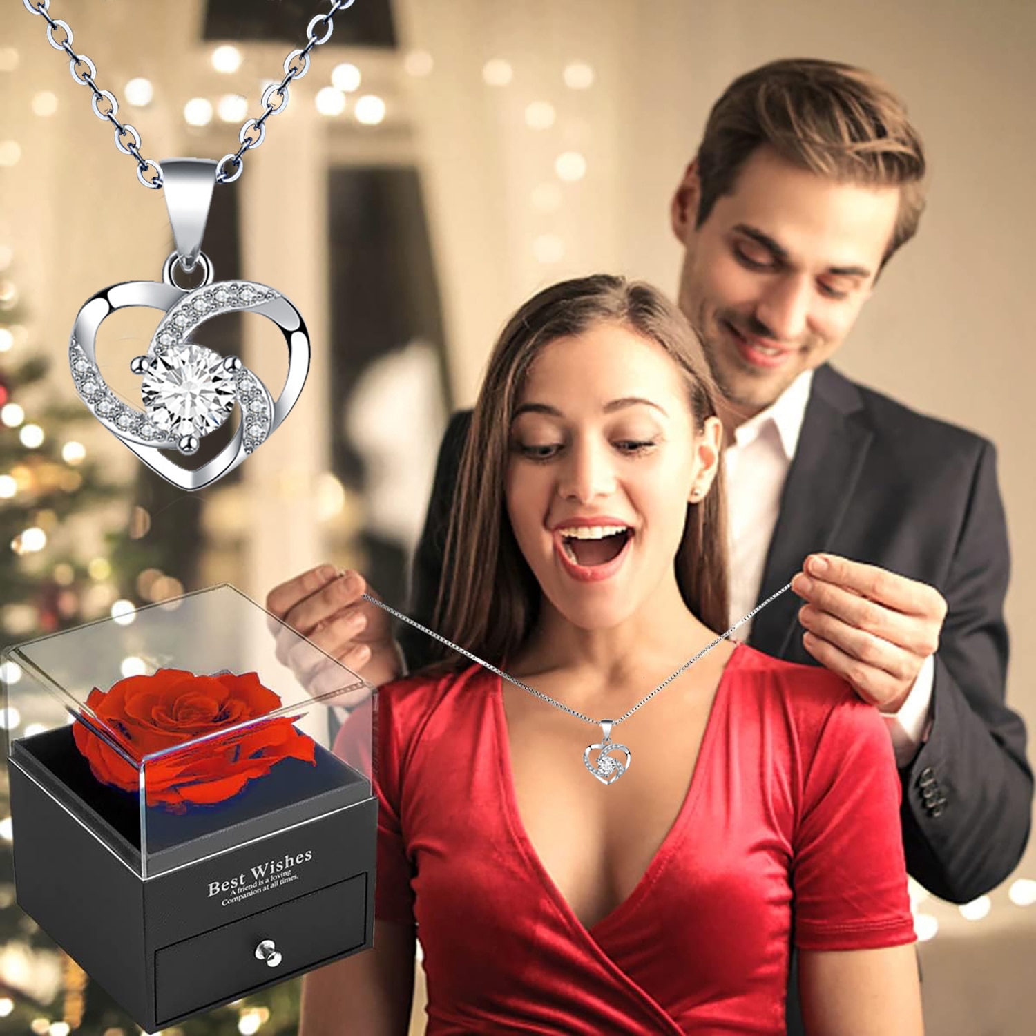 Set bijuterii dama, Argint/Metal/Diamant ecologic, Trandafir, Arginitiu ...