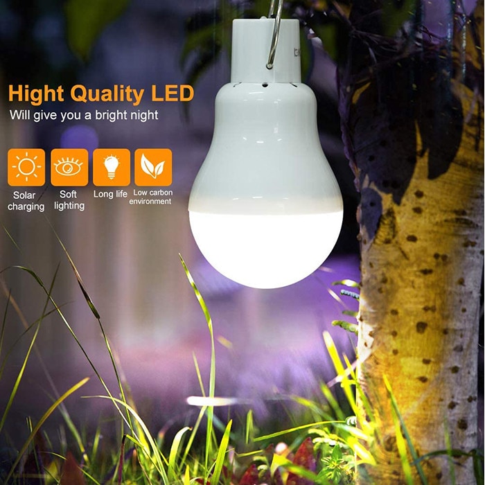 Bec LED alimentat cu energie solara, USB, Plastic, 3H, Camping/Pescuit ...