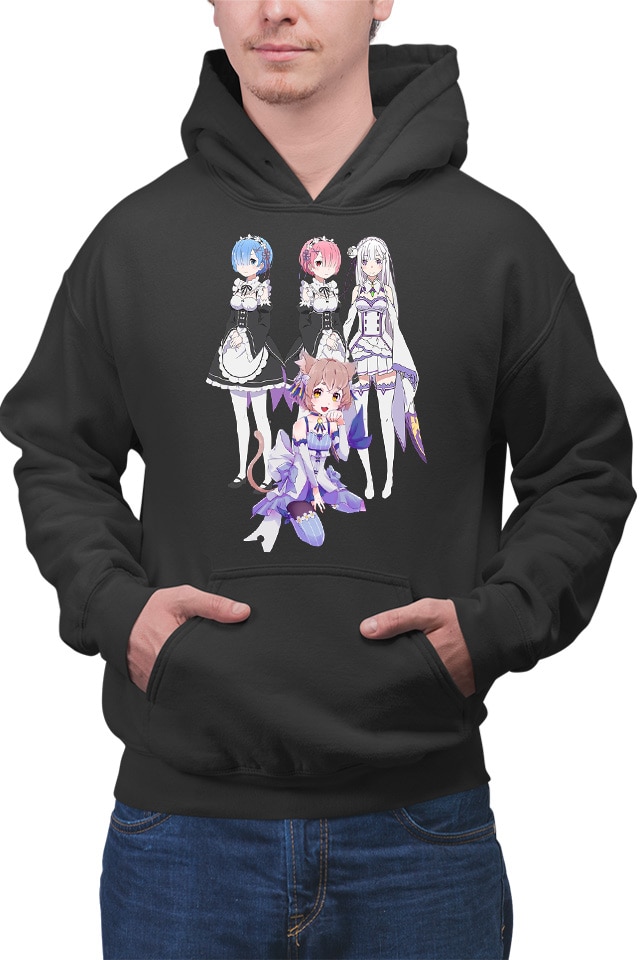 Hanorac barbati Re zero REM RAM Emilia Felix Cat Waifu Yandere Doki ...