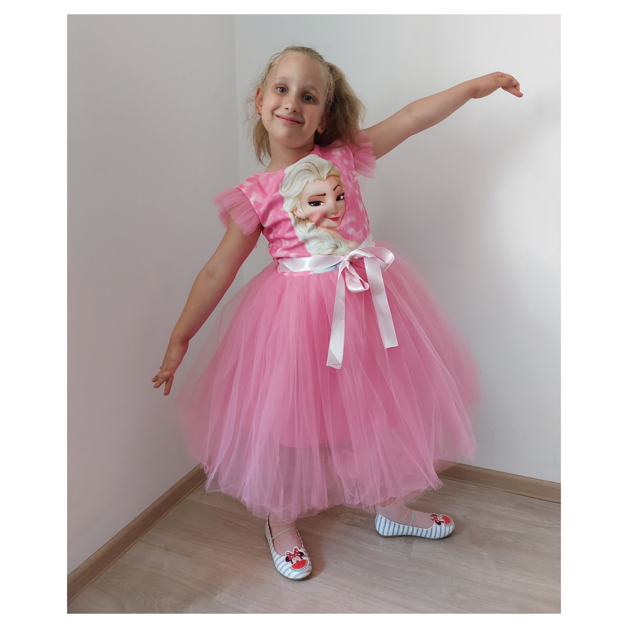 Rochita pentru Fete, model Frozen, Elsa, Tul, Bumbac, Roz, 134 cm, 9 ...